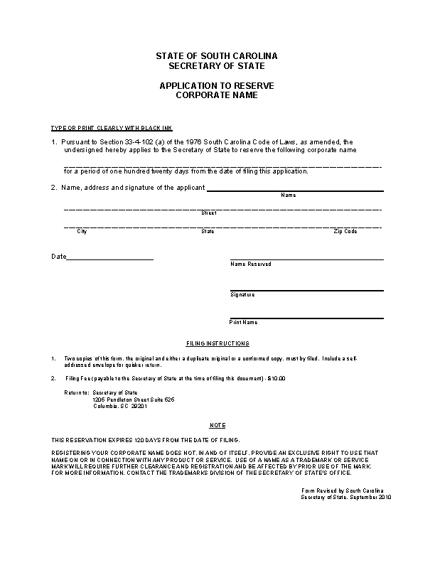 Application to Reserve a Corporate Name - PDFSimpli