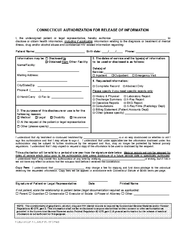 Connecticut HIPAA Medical Release Form - PDFSimpli