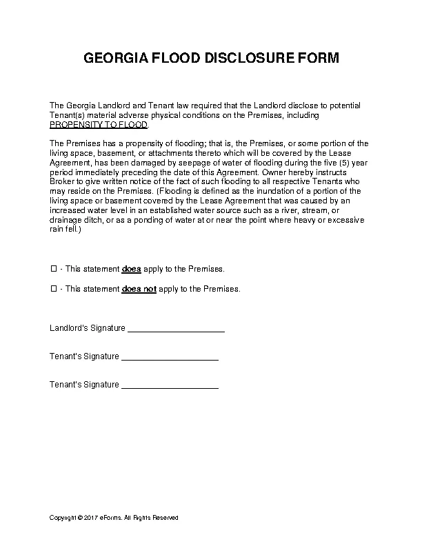 Georgia Flood Disclosure Form - PDFSimpli