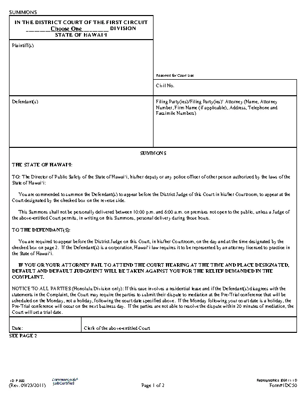 HI Oahu Summons - PDFSimpli