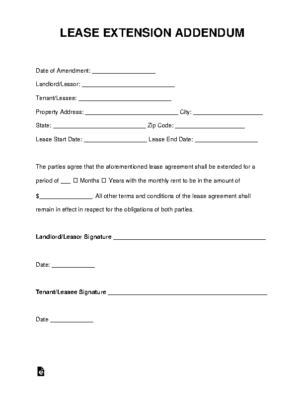 Lease Extension Addendum - PDFSimpli