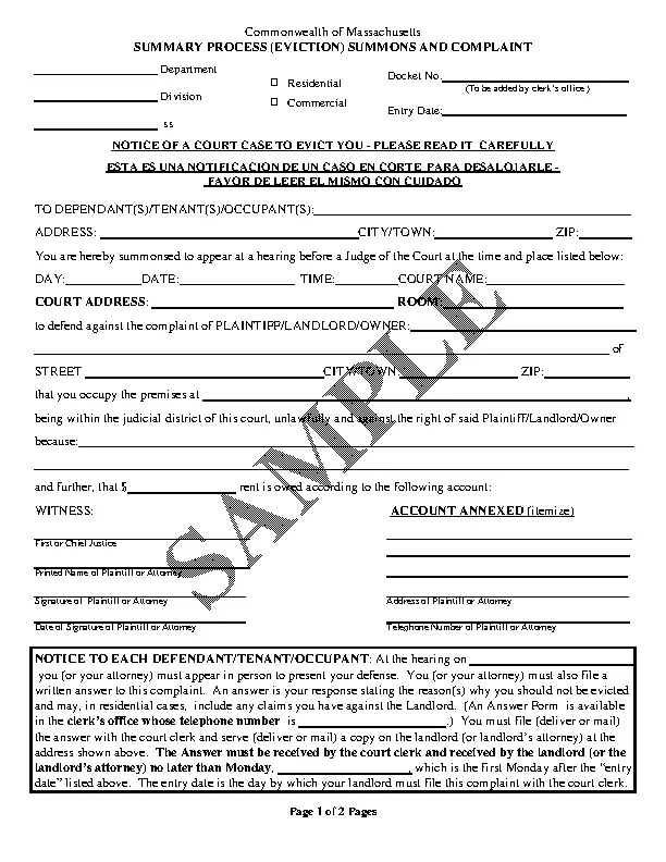 MA Summons and complaint - PDFSimpli
