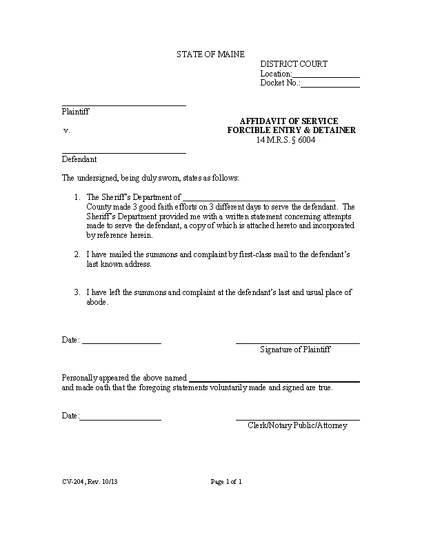 ME Affidavit of Service - PDFSimpli