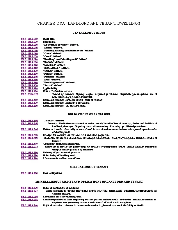 Nevada Chapter 118A Landlord and Tenant - PDFSimpli