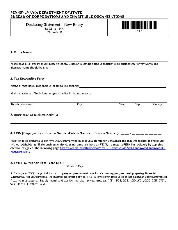 Pennsylvania Docketing Statement - PDFSimpli