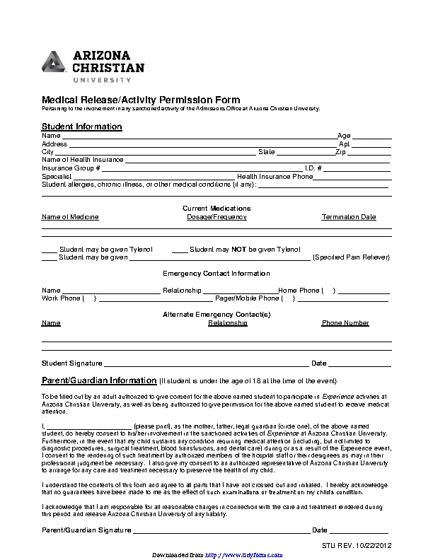 Arizona Medical Release Form 1 - PDFSimpli