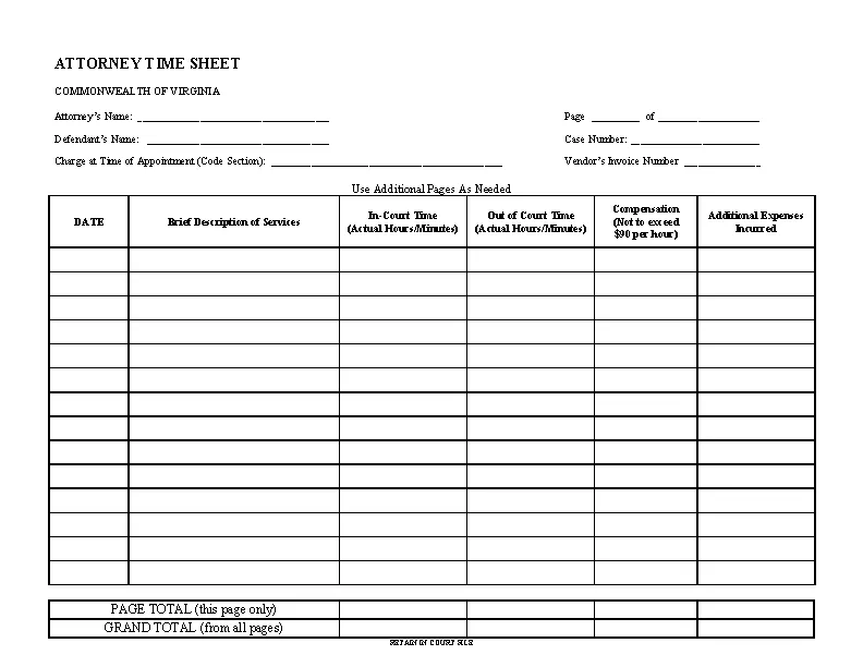 Attorney Timesheet Template PDFSimpli