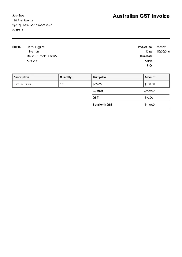 Australian Tax Invoice Template Excel