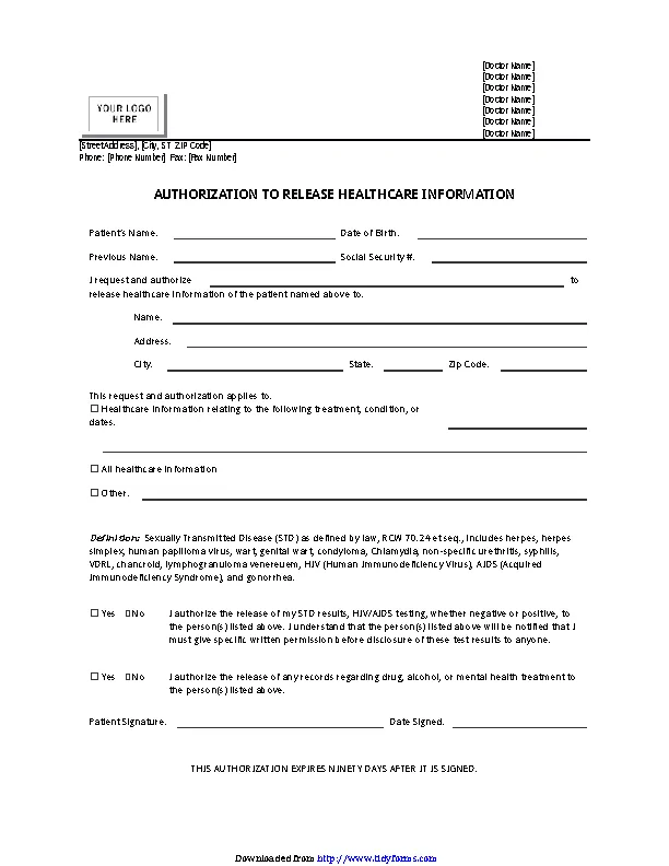 Authorization To Release Healthcare Information - PDFSimpli