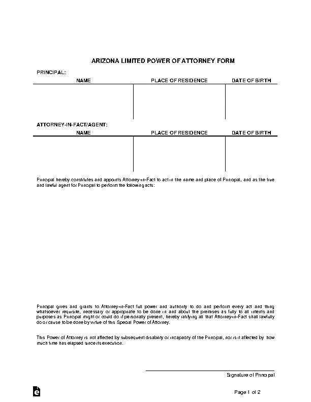 az limited power of attorney form - PDFSimpli