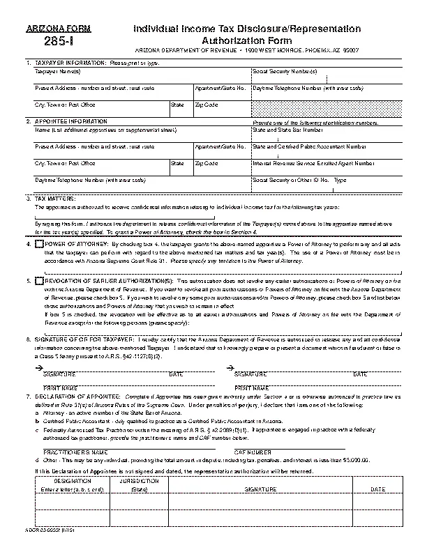 az tax power of attorney 285 I - PDFSimpli
