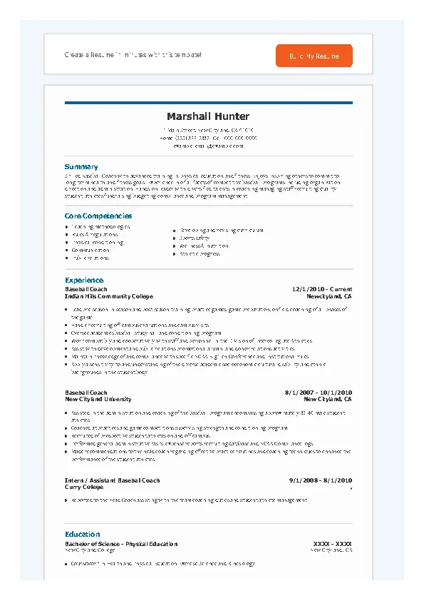 Baseball Coach Resume1 - PDFSimpli