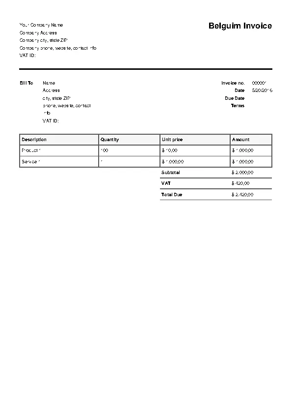 Belguim Invoice Template - PDFSimpli