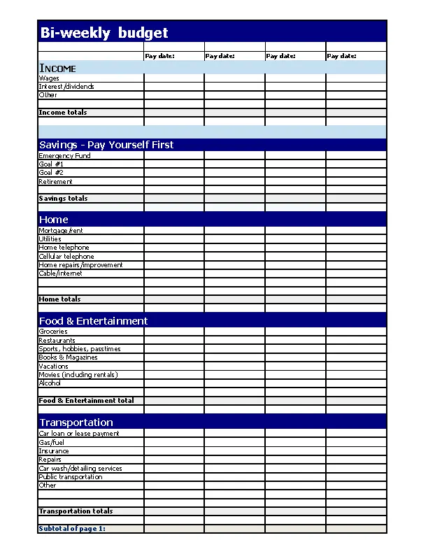 Bi Weekly Budget Template PDFSimpli Bi Weekly Budget Template PDFSimpli