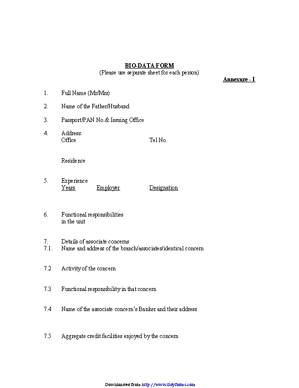 Bio Data Form Format - PDFSimpli