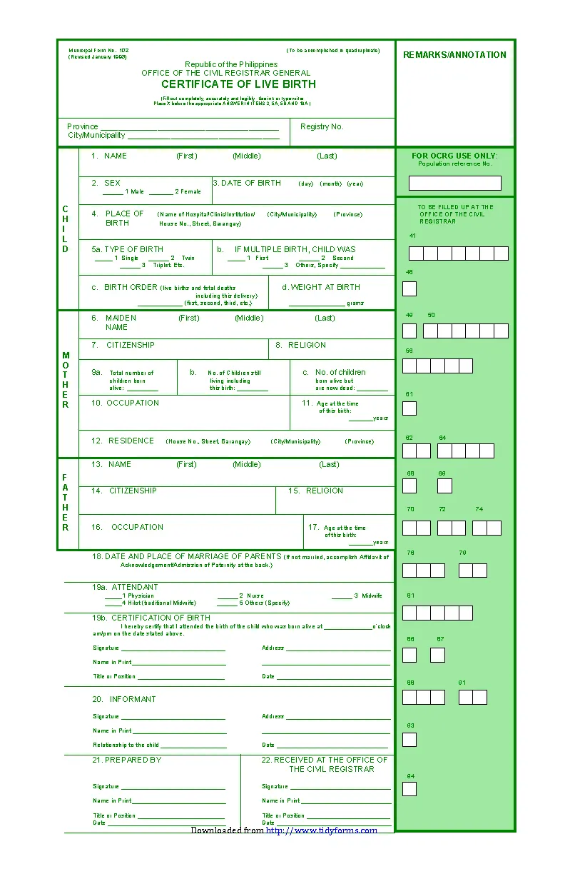 Blank Birth Certificate Form PDFSimpli