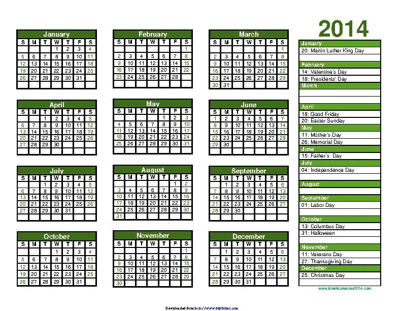 Blank Calendar 2014 Landscape - PDFSimpli