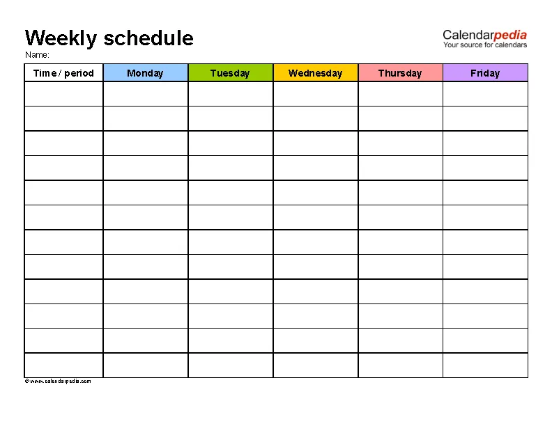 Blank Daily Weekly Work Schedule Template Word Format PDFSimpli