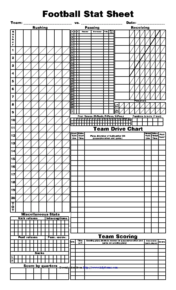 Blank Football Stat Sheet PDFSimpli