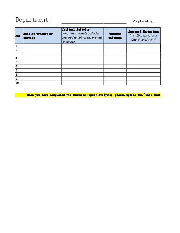 Business Impact Analysis Template Excel PDFSimpli Business Impact Analysis Template Excel PDFSimpli