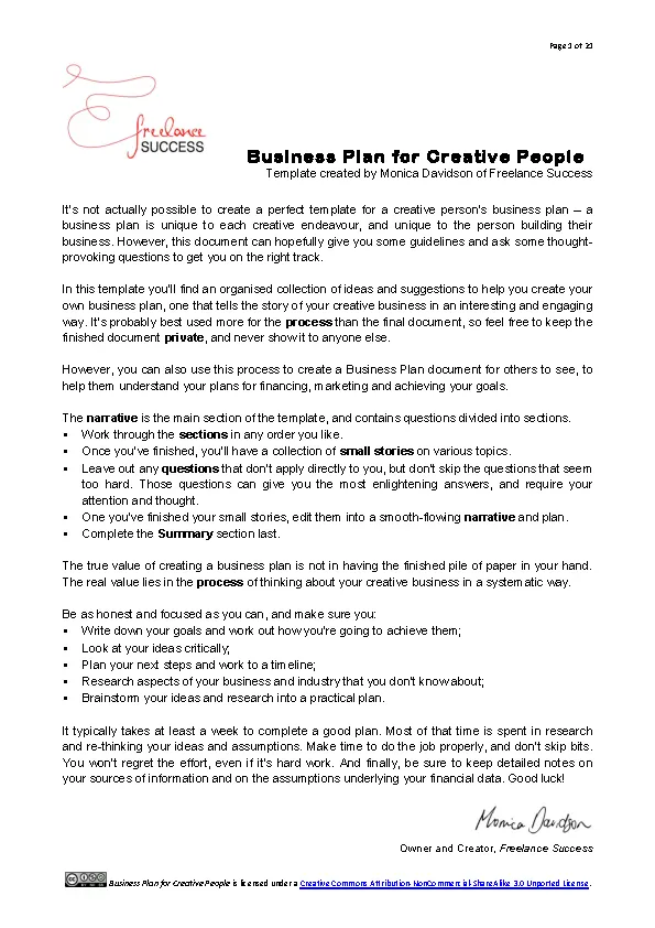 Business Plan For Creative People - PDFSimpli