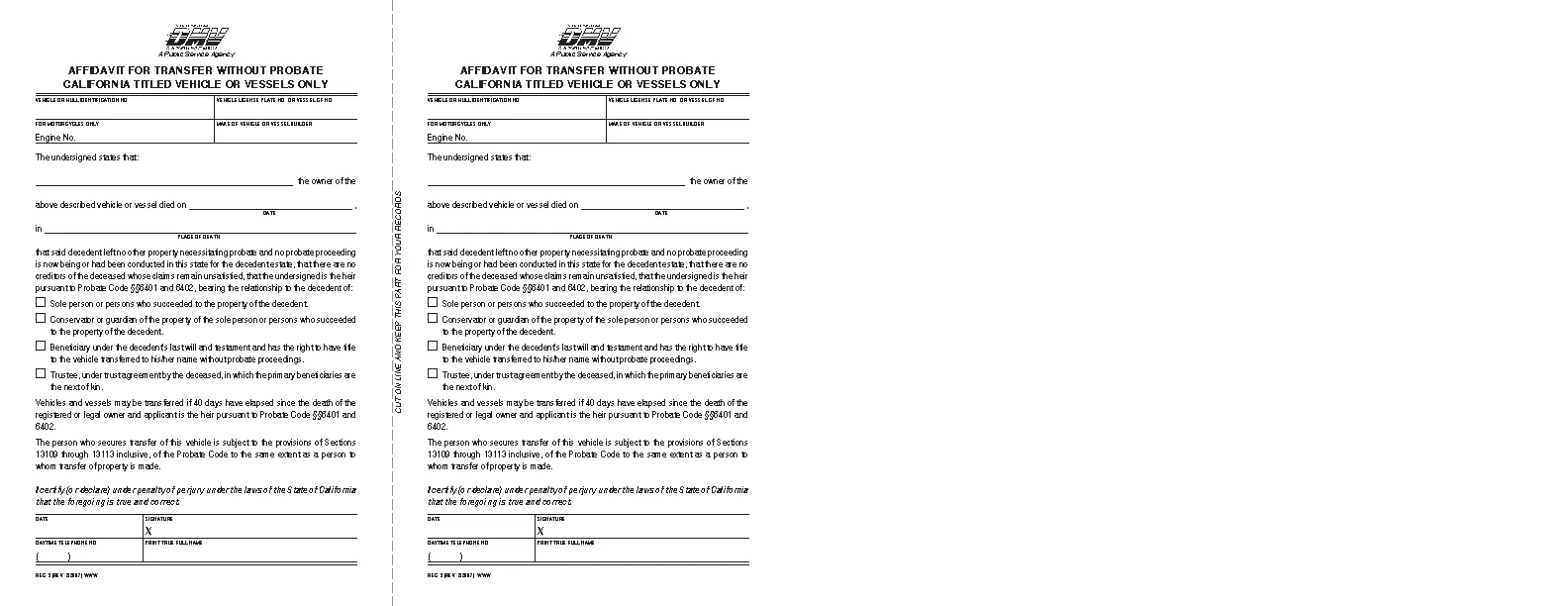 California Affidavit For Transfer Without Probate - PDFSimpli