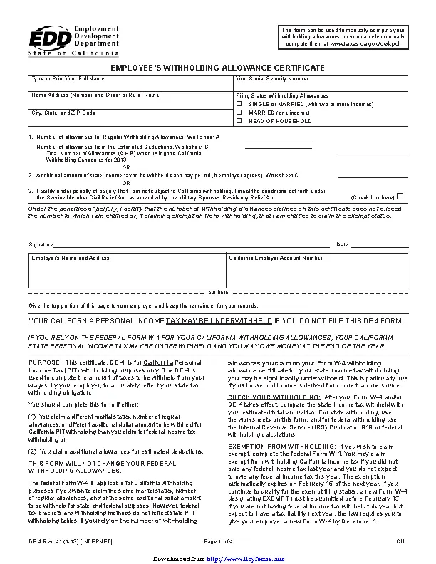2023 De4 Form California Printable Forms Free Online