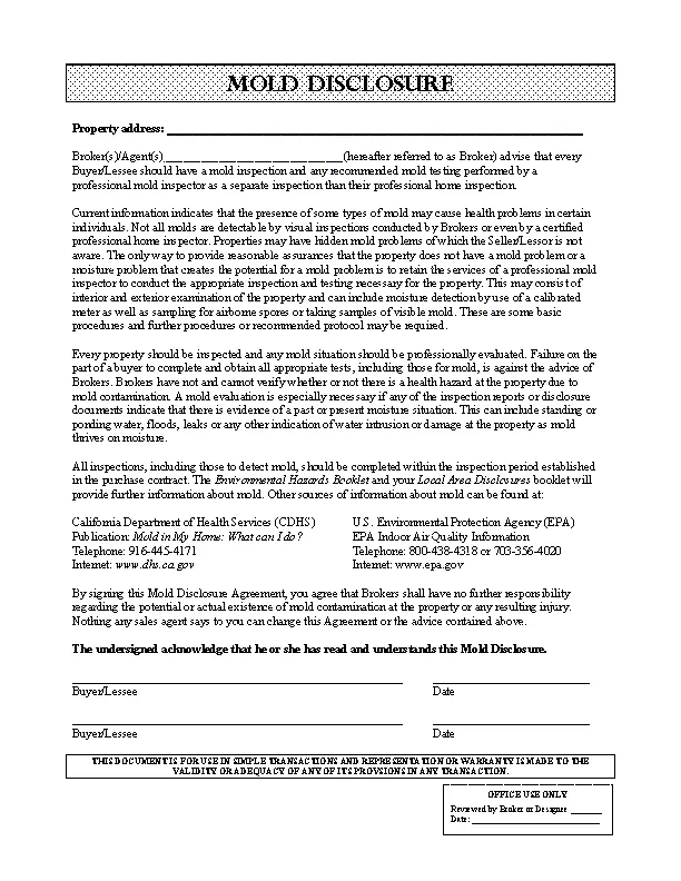 california mold disclosure form - PDFSimpli