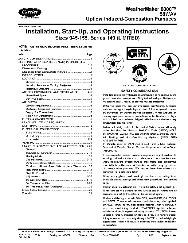 Carrier Owners Manual Sample - PDFSimpli