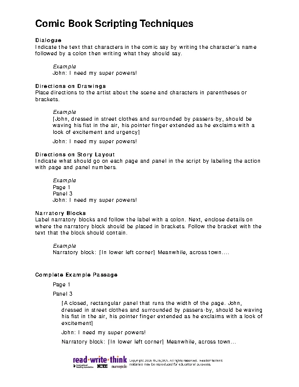 Comic Book Script Writing Template Example PDFSimpli