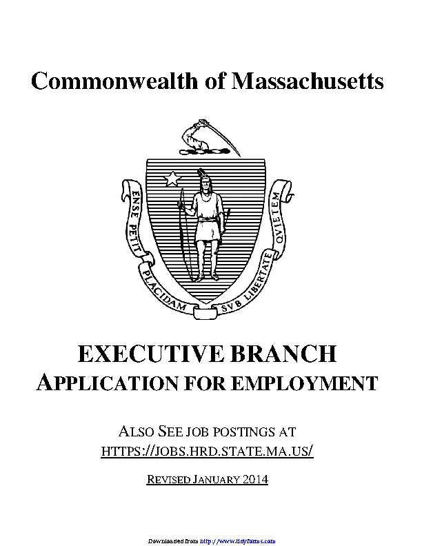 Commonwealth Of Massachusetts Executive Branch Application For ...