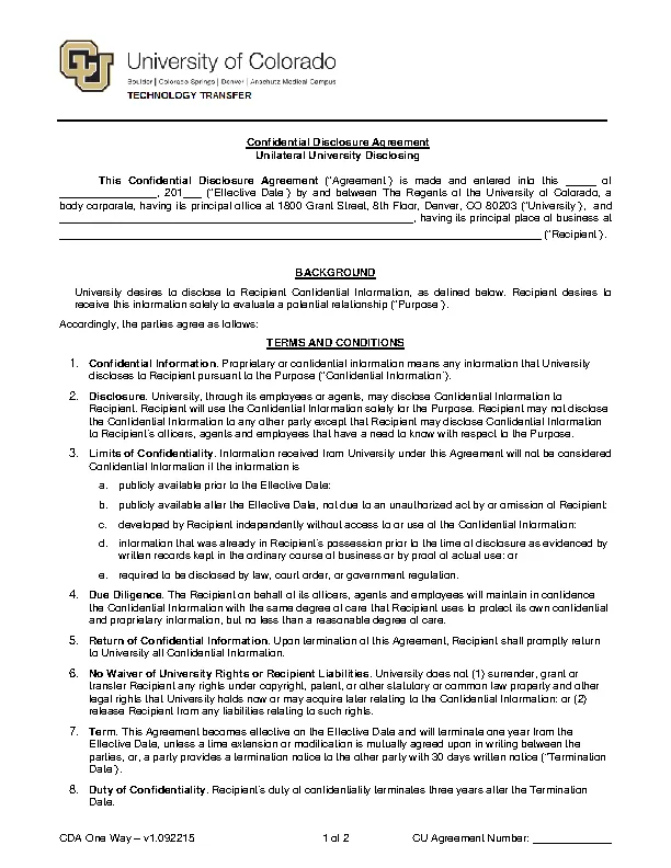 Confidential Disclosure Agreement Sample Template - PDFSimpli Confidential Disclosure Agreement Sample Template - PDFSimpli