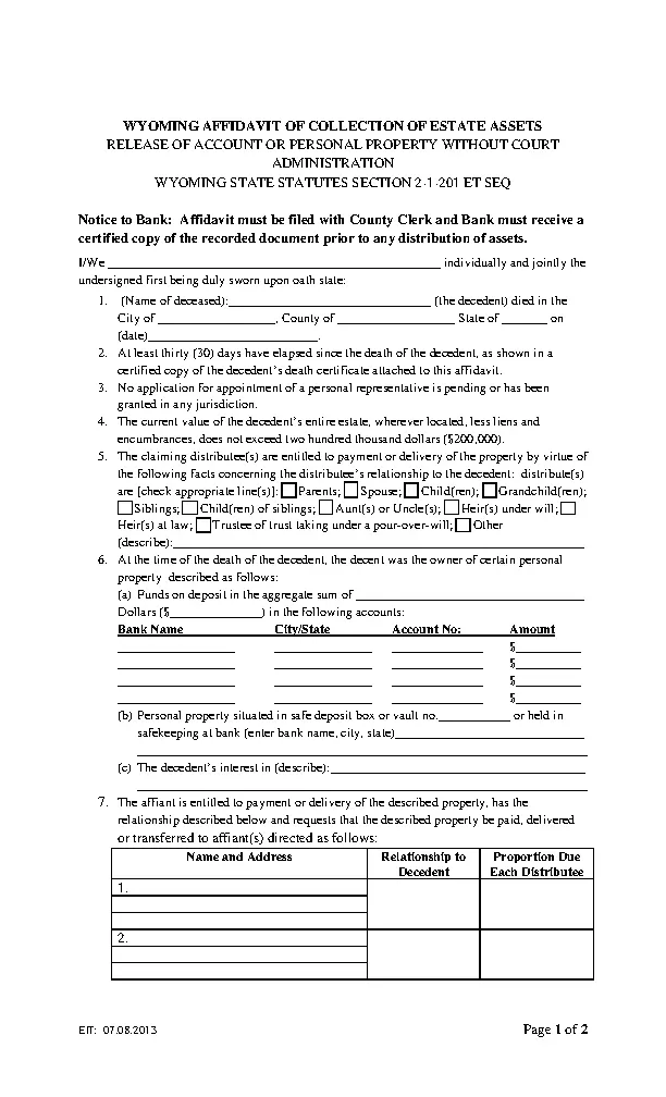 converse county wyoming small estate affidavit - PDFSimpli