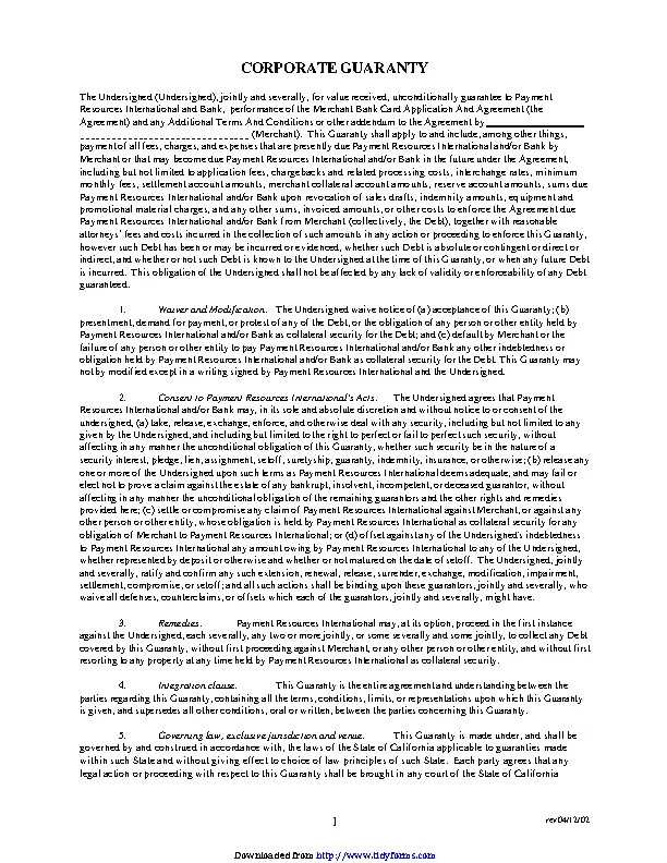 Corporate Guarantee Form 2 - PDFSimpli
