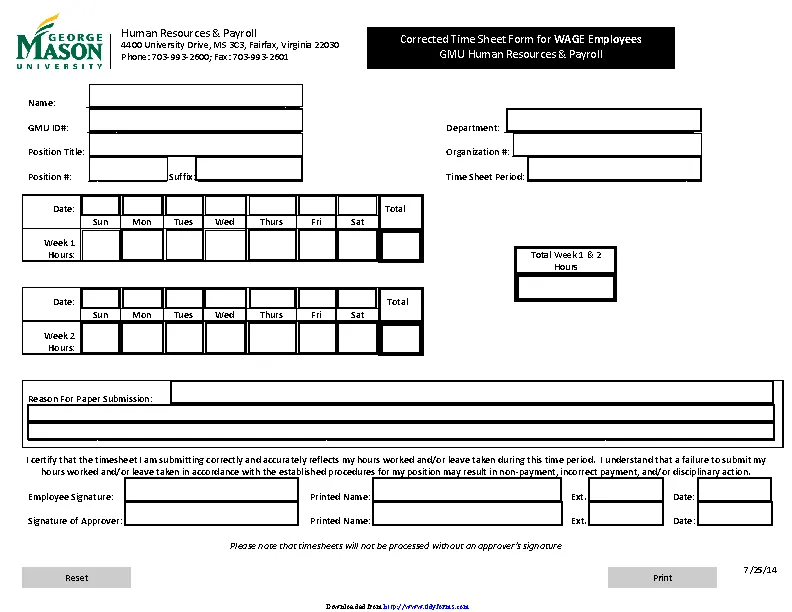 Corrected Time Sheet - PDFSimpli