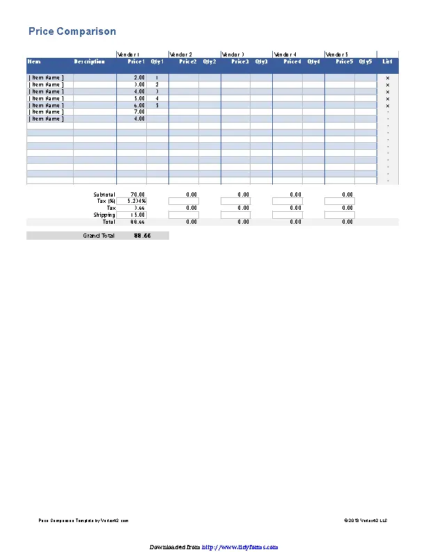 Cost Comparison Spreadsheet PDFSimpli