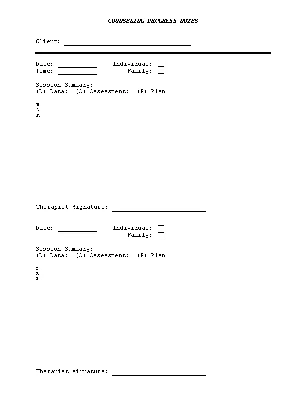 Counseling Progress Note Template PDFSimpli