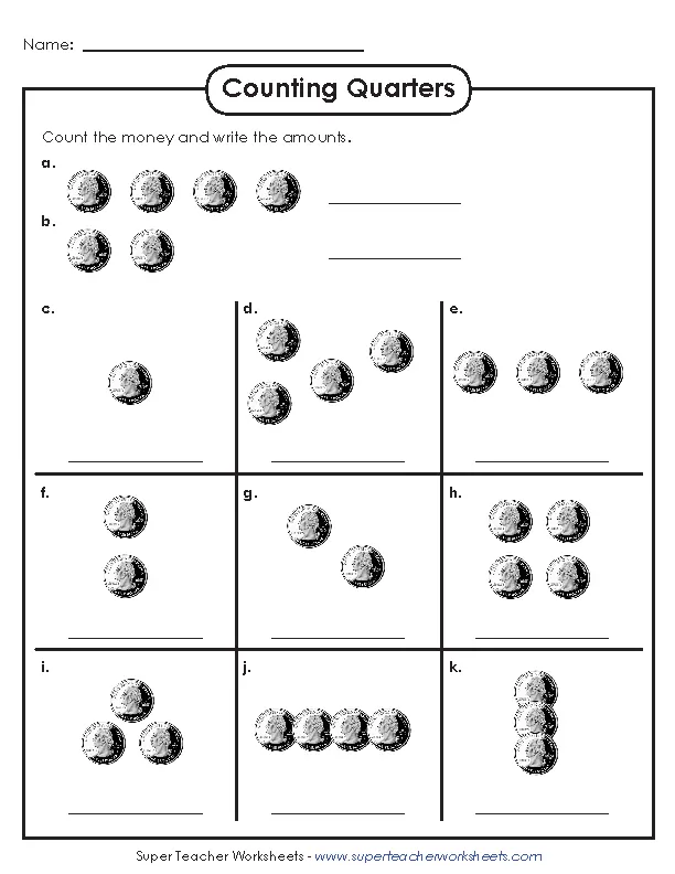 Counting Quarters Money Worksheets For Kids Template - PDFSimpli