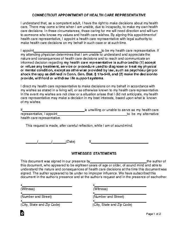 ct appointment of health care representative - PDFSimpli
