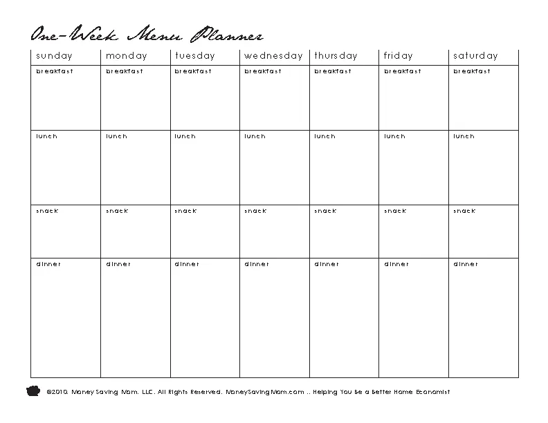 Daily Or One Week Planner For Dinner - PDFSimpli