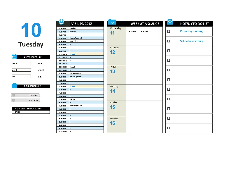 Daily Work Schedule Planner Template - PDFSimpli