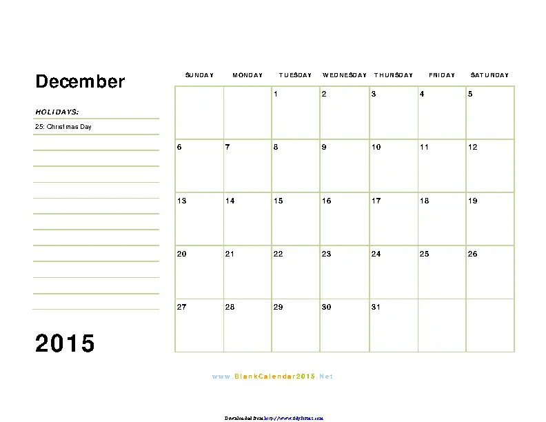December 2015 Calendar 3 - PDFSimpli