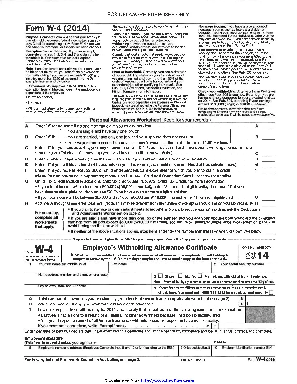 Delaware Form W 4 2014 - PDFSimpli