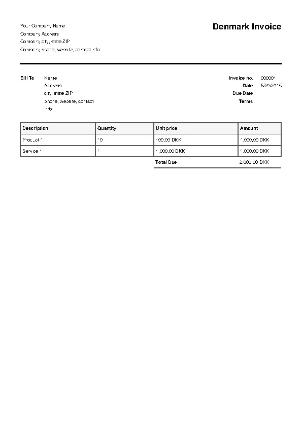 Denmark Invoice Template - PDFSimpli