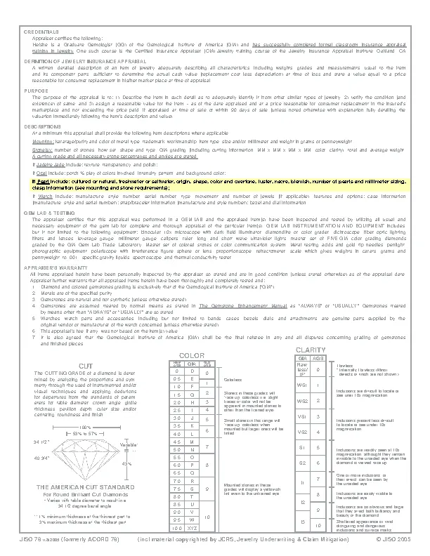 Diamond Stone Color And Clarity Chart Example - PDFSimpli