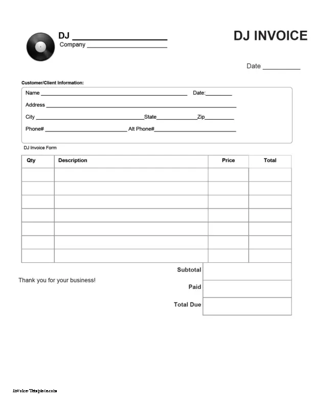 Dj Service Invoice Template - PDFSimpli