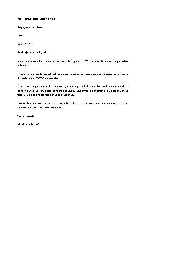 Editable Waiver Of Notice Period Resignation Letter Template PDFSimpli Editable Waiver Of Notice Period Resignation Letter Template PDFSimpli