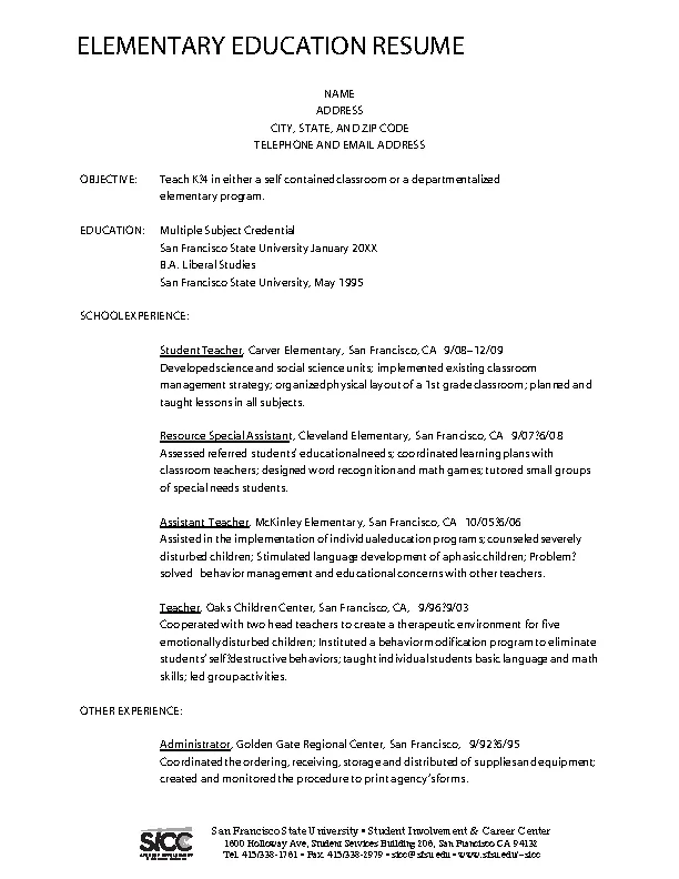 Elementary Education Resume - PDFSimpli