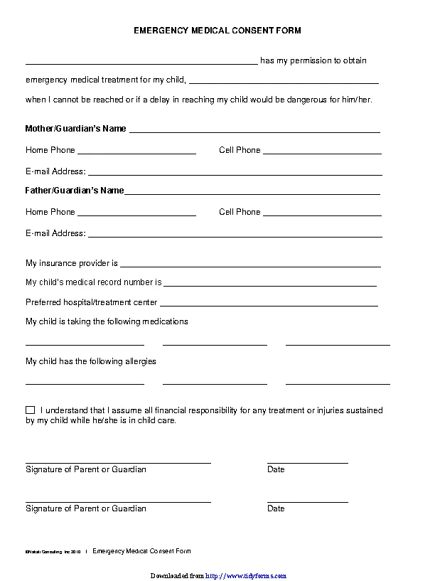 Emergency Medical Consent Form - PDFSimpli