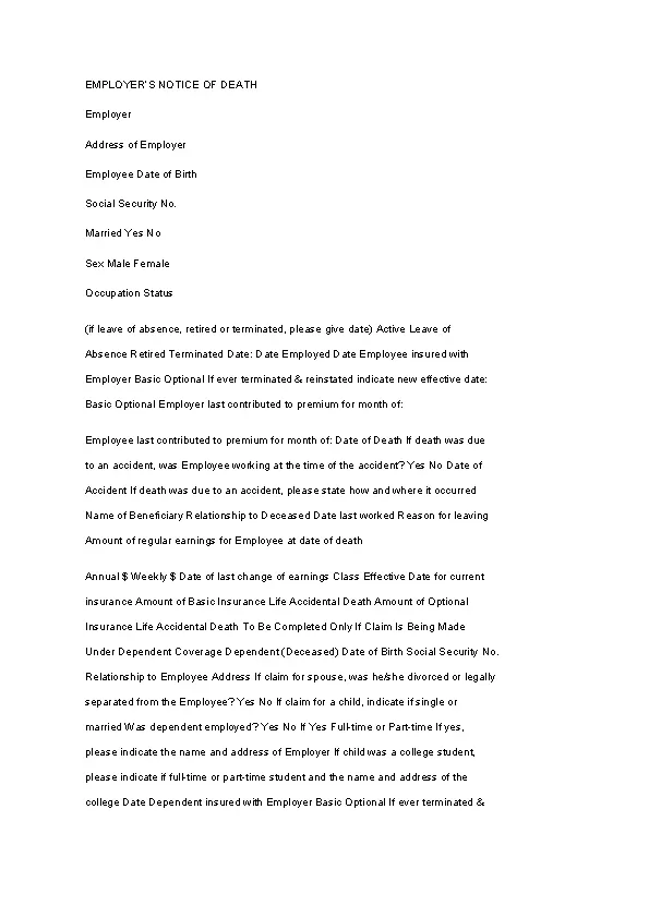Employee Death Notice Pdf Format - PDFSimpli